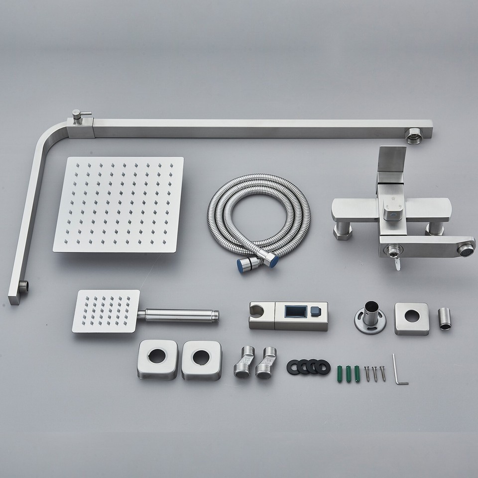 Brushed Nickel Rain Shower Faucet set Exposed Shower System Kit with ...