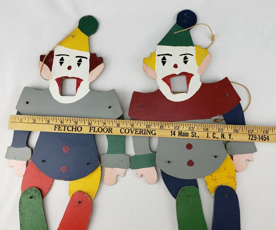 Vintage Clown Jumping Jack Toy Jig Dancers Painted Folk Art Masonite ...