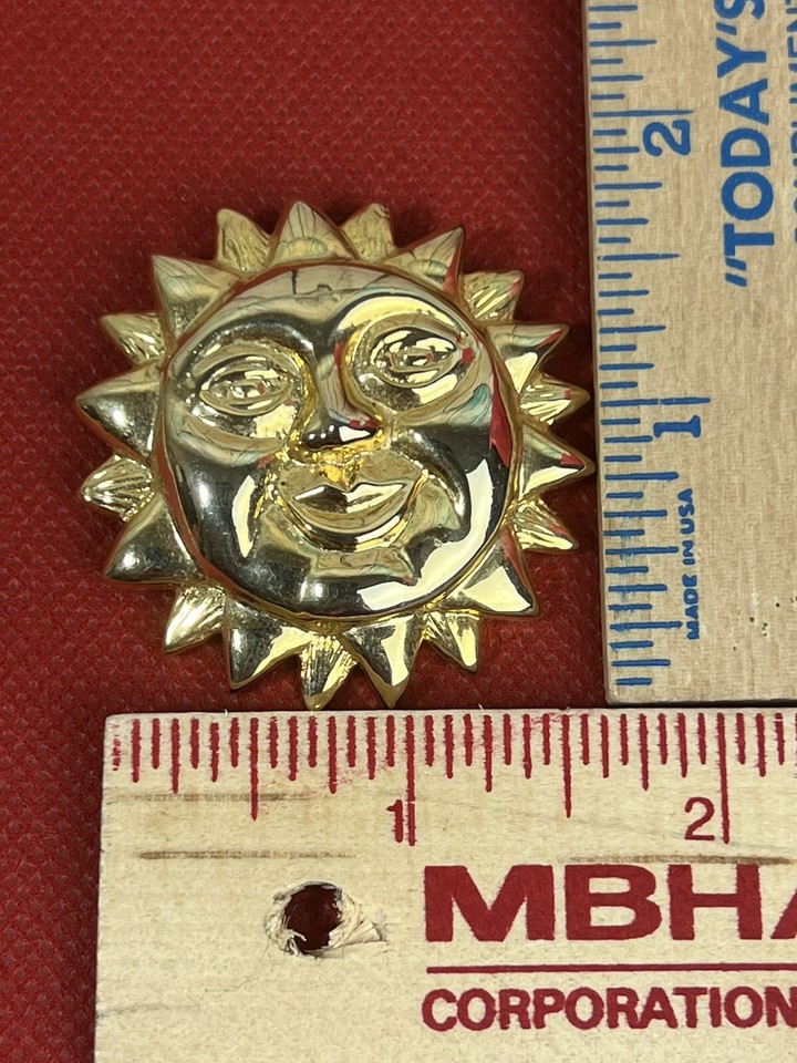 Sun Face Happy Gold Tone Vintage Brooch Pin Collectible | eBay