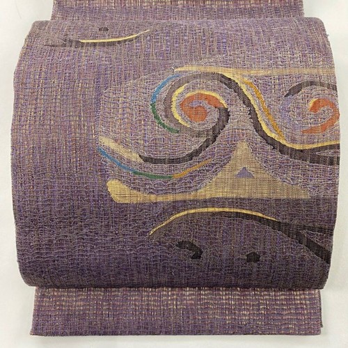 Japanese Silk Fukuro obi Purple Geometry Lame thread Good Excellent ...