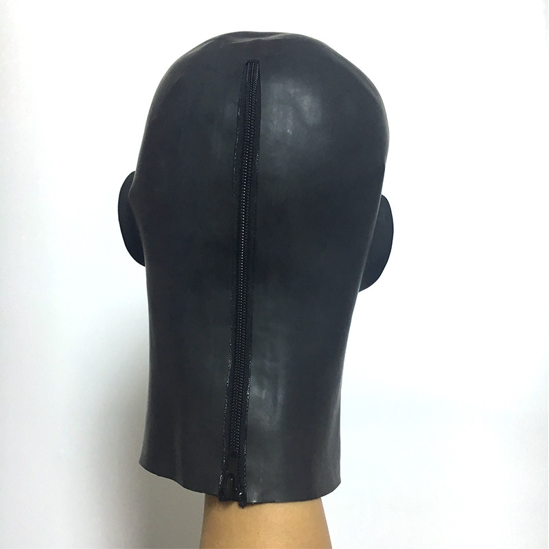 Men Black Latex Mask with Red Teeth Gag Nose Tube 1.0mm Thick Hood Back ...