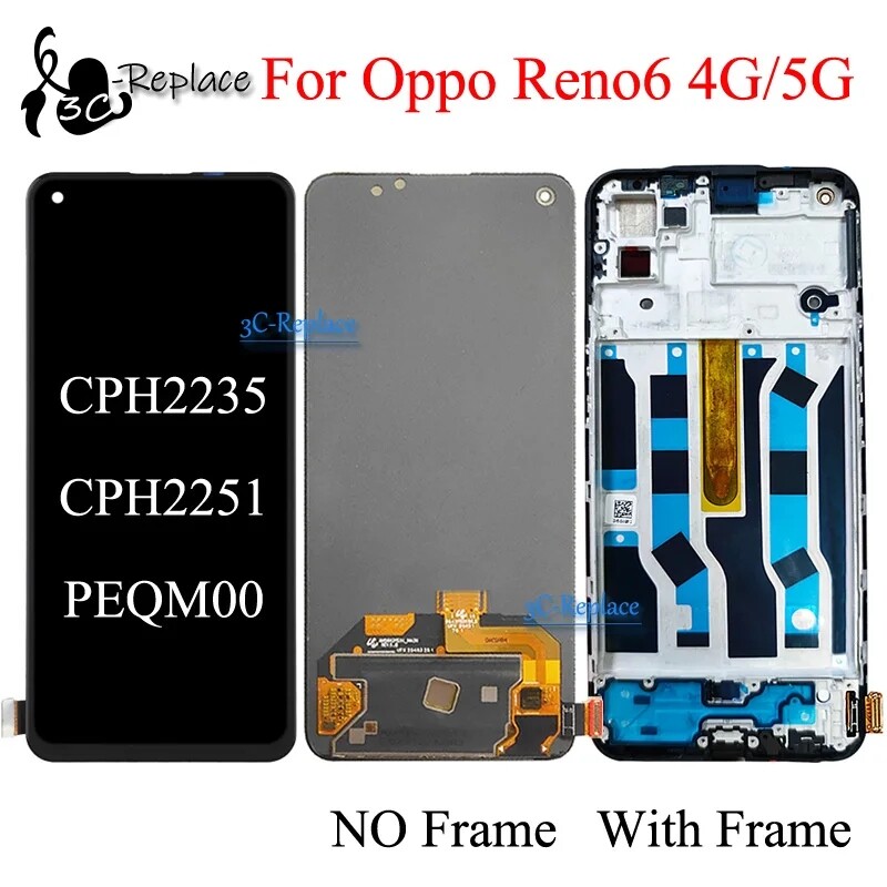 For Oppo Reno 6 4G CPH2235 / 5G PEQM00 CPH2251 LCD Display Touch Screen ...