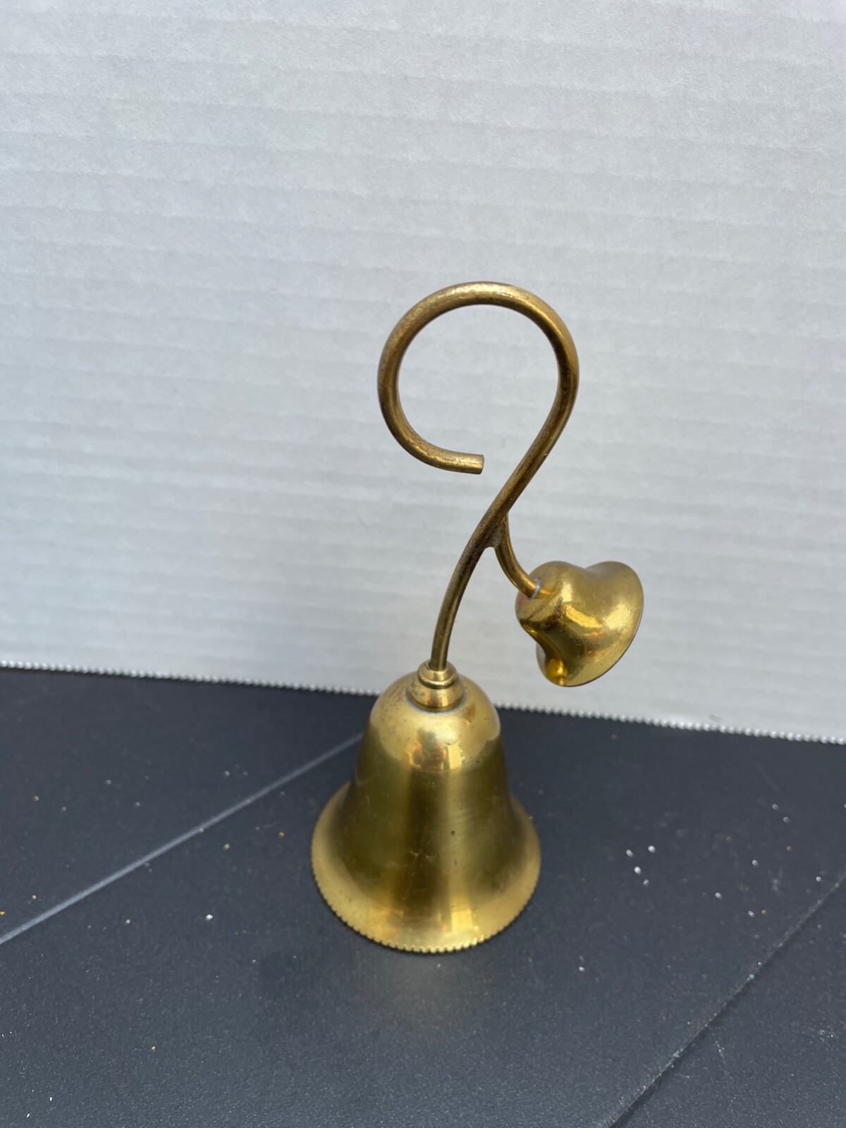 Double brass bell bells Table VINTAGE Curved Handle 5" tall Dinner Call ...
