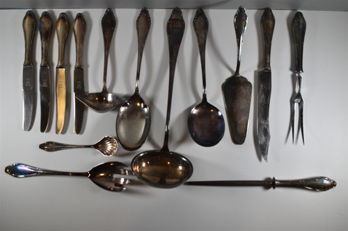 14 PC VINGATE WELLNER SILVER PLATED 90 NIFE (4) & 10 SERVING PIECE ...