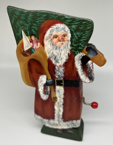 Vintage 91 Santa Claus Wood Block Music Box Figurine Hand Painted by ...