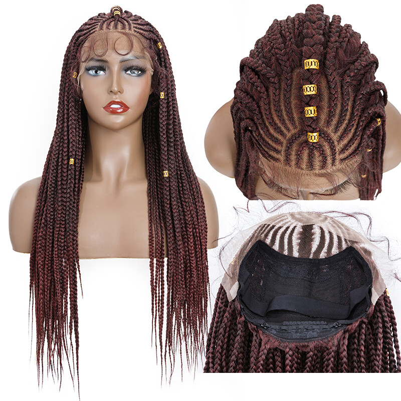 African Braided Lace Front Wigs As Human Hair Highlights Synthetic Full ...
