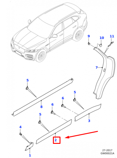 JAGUAR F-PACE X761 Front Left Door Lower Trim Molding T4A3498LML NEW ...
