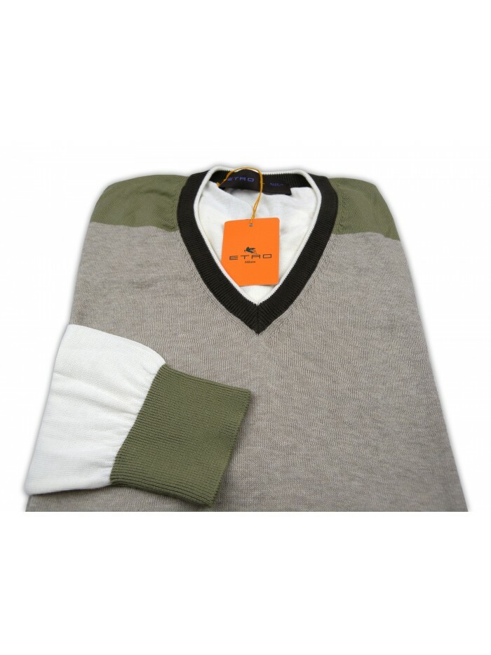 Etro Maglia Uomo Mod. 14354 9802 VAR 800 Bande Tortora/Bianco | eBay