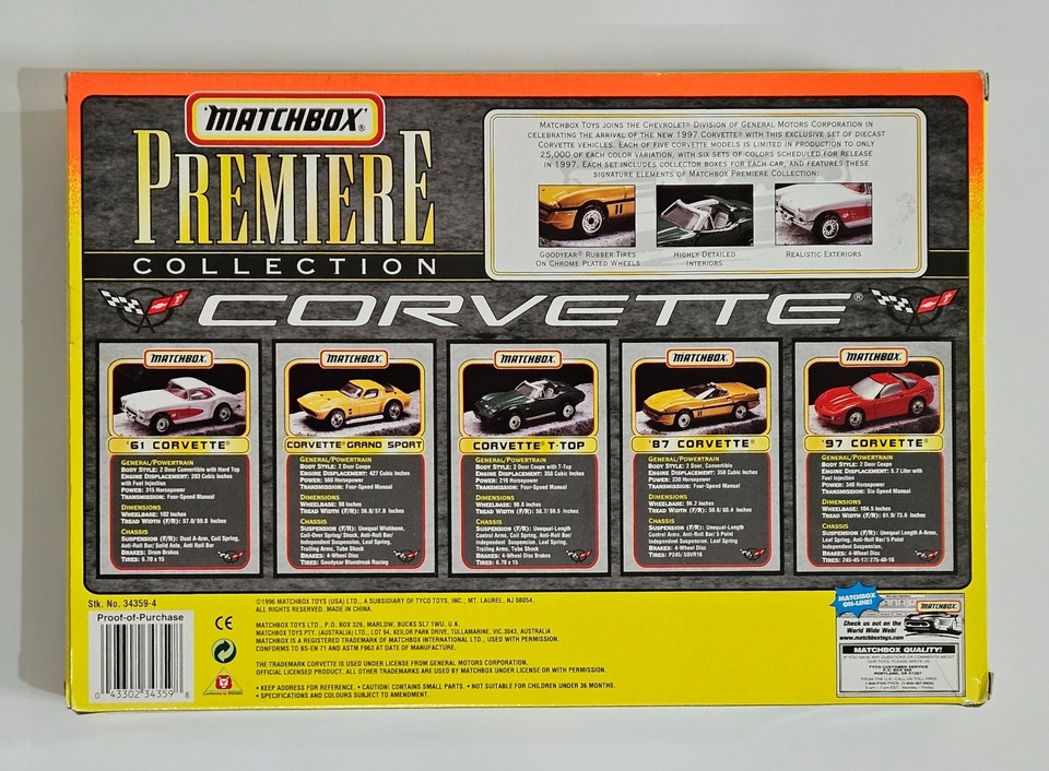 MATCHBOX CORVETTE PREMIERE COLLECTION 5-PACK LIMITED EDITION SET (RED ...