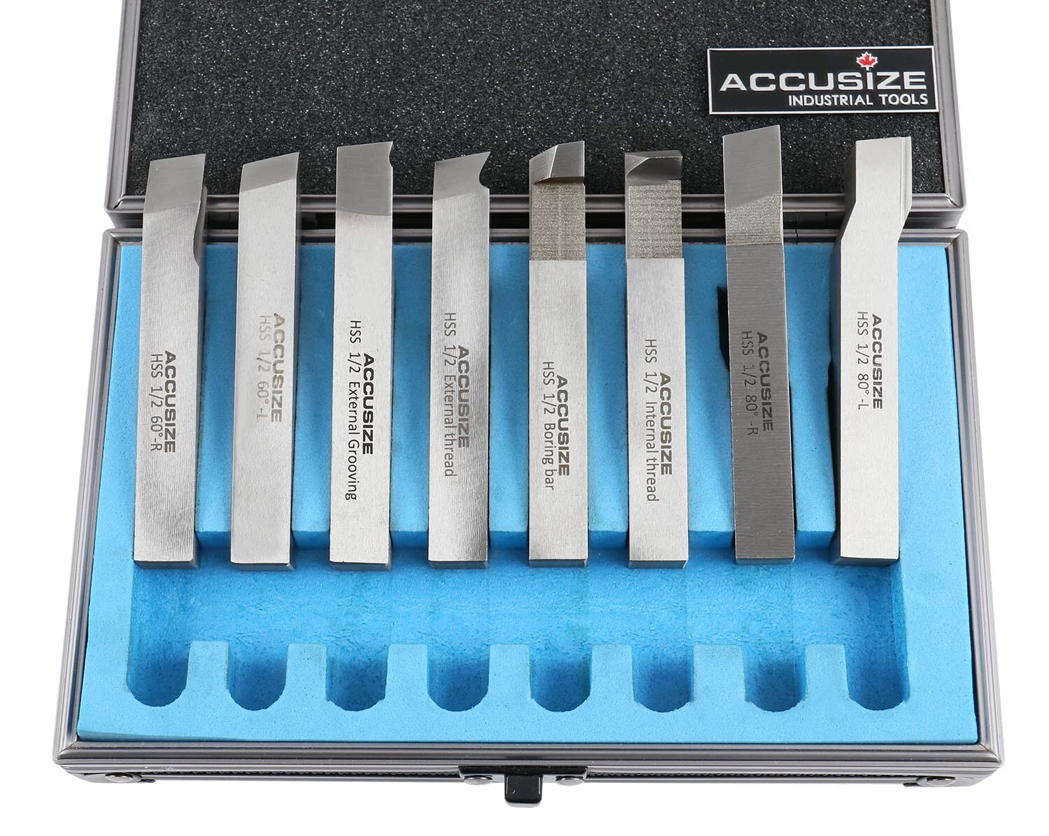 Accusize Industrial Tools 8-Piece HSS Tool Bit Set, 1/2'' Shank Lathe ...