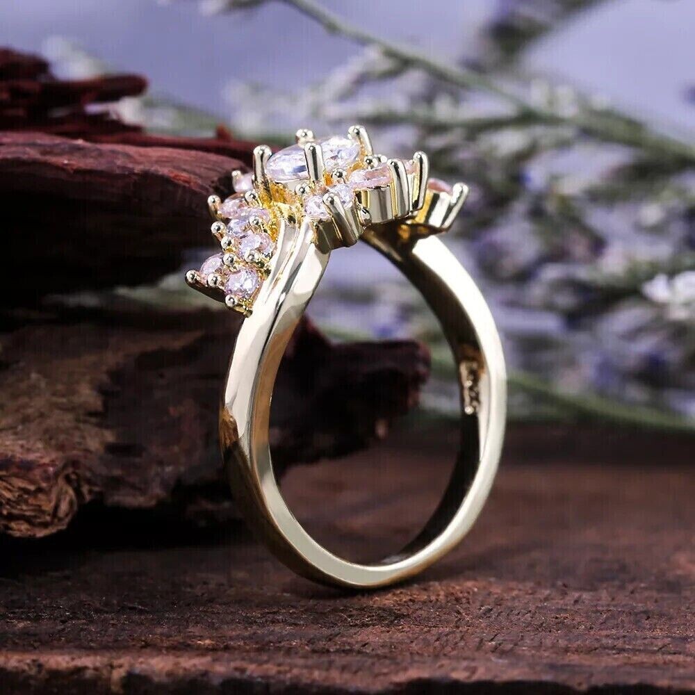 2 Ct Round Cut Lab-Created Diamond Flower Engagement Ring 14K Yellow ...