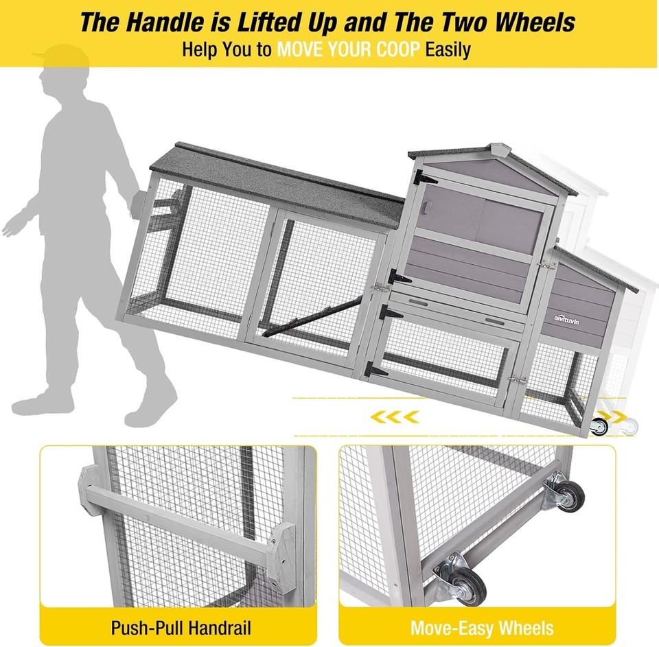 Aivituvin Movable Chicken Coop with Wheel and Run Large Backyard Hen ...