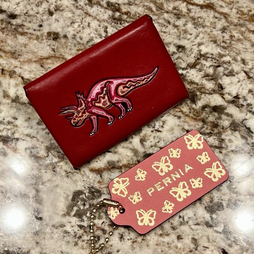 Coach Steggy Triceratops Red/Gunmetal Leather Turnlock Card Case | eBay