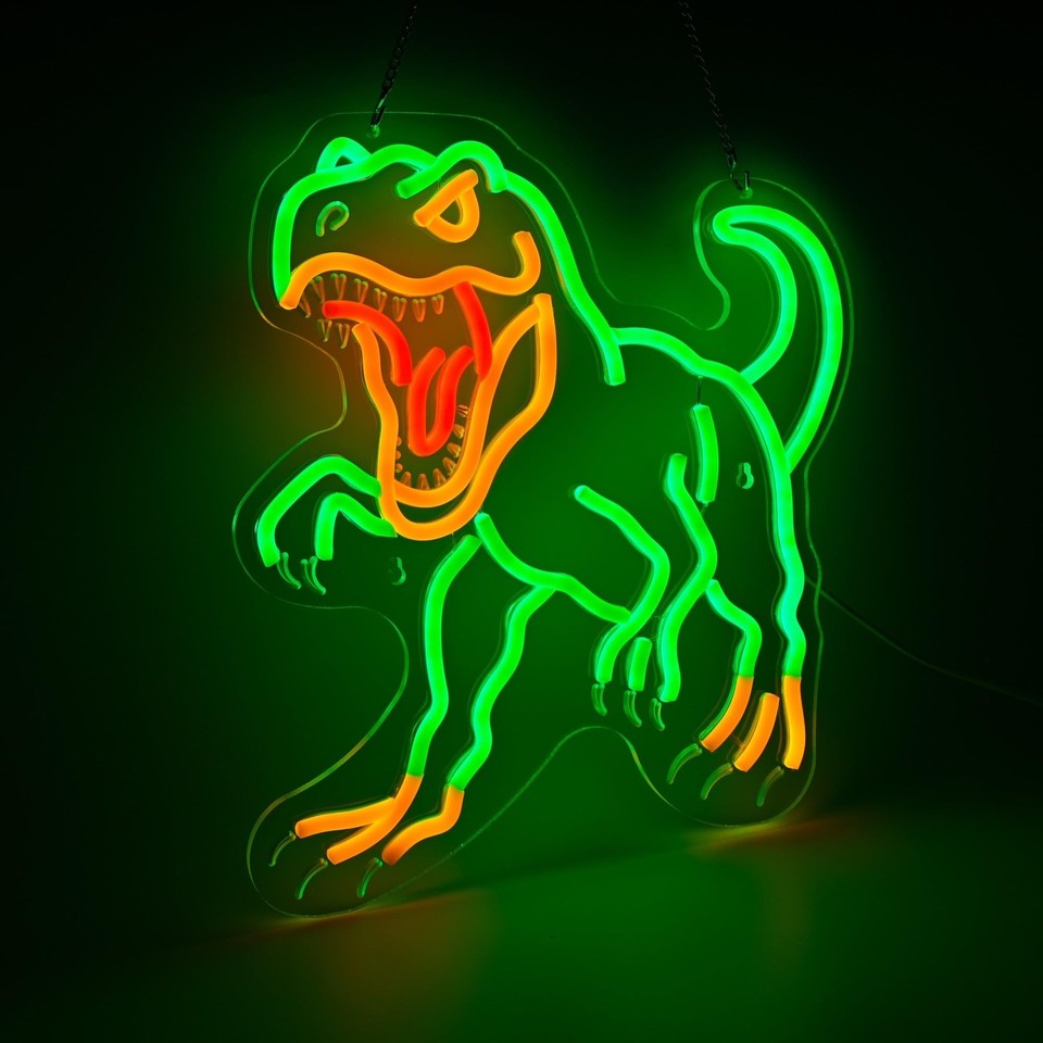 Dinosaur Neon Wall Sign - Dimmable Light for Jurassic Party, Boys ...
