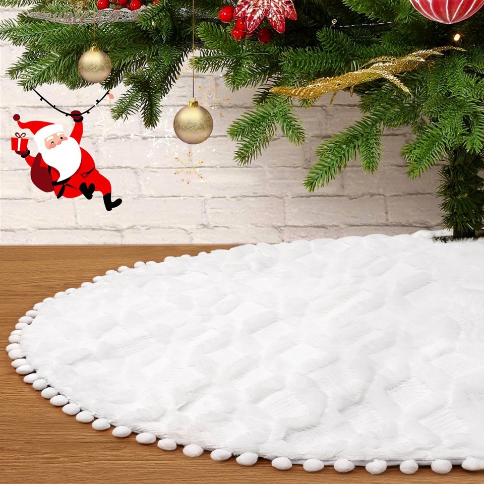 IMIKEYA 91cm Christmas Tree Plush Skirt Furry Xmas Tree Base Cushion ...