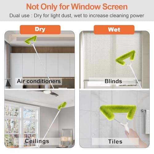 Window Screen Cleaning Brush with 62in Extension Pole, Innovative Fibre ...