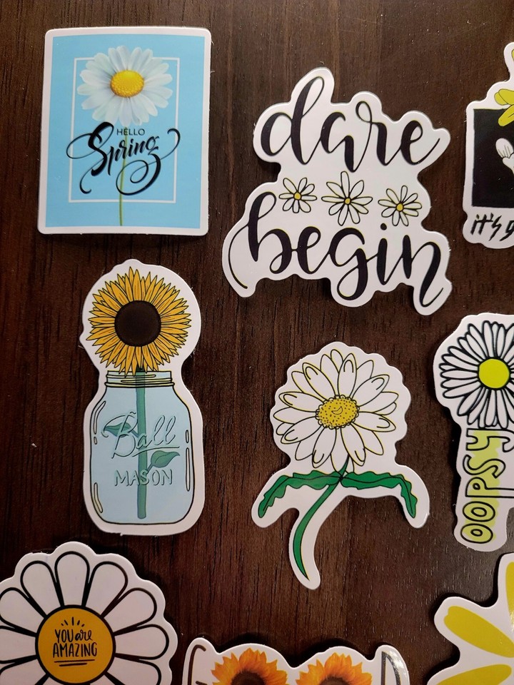 STICKERS x 10 Positive Reminder Inspiration Sunflowers Good Vibes Daisy ...