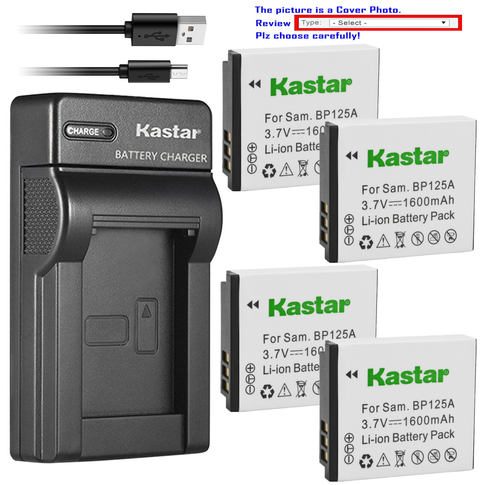 Kastar Battery Slim USB Charger for Samsung IA-BP125A & Samsung HMX ...