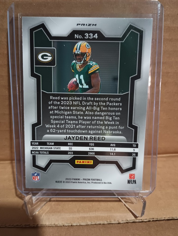 2023 Panini Prizm Football Card #334 Jayden Reed Rookie Silver Holo ...