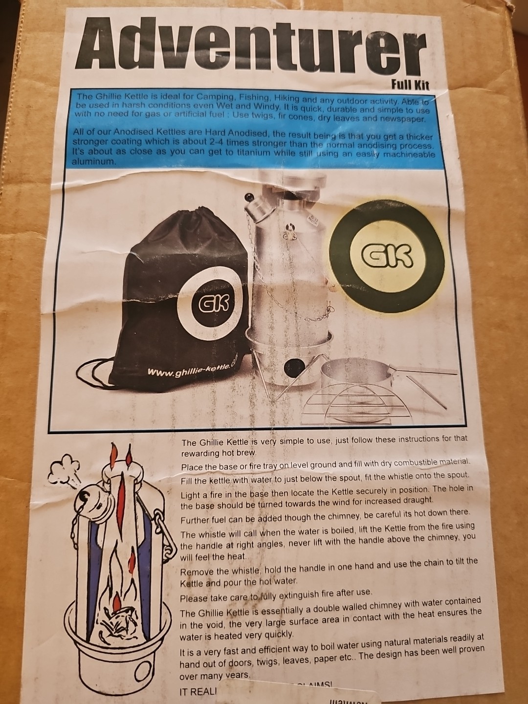 Ghillie Kettle Explorer 1 Litre Camp Kettle Made in the UK. FULL KIT ...