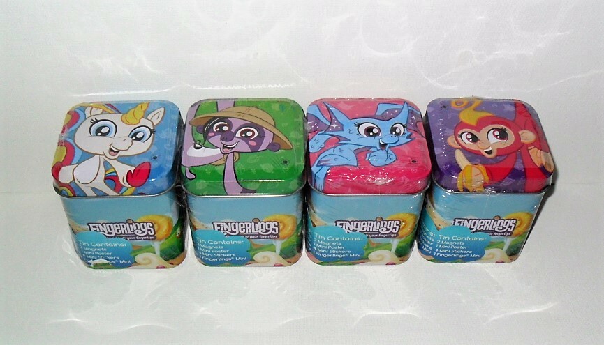 FINGERLINGS TINS & MINI FIGURE BOX OF (18) TINS MAGNETS,STICKERS,POSTER ...