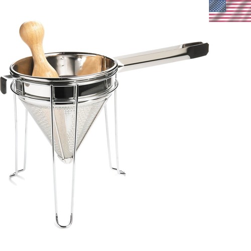Versatile 18/8 Stainless Steel Chinois Set with Wooden Pestle and ...