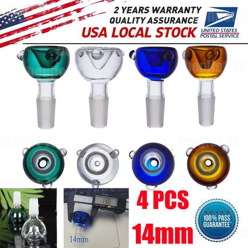 4PCS 14mm Male Bowl Thick Glass Bowl for Glass Bong Pipe Slide ...