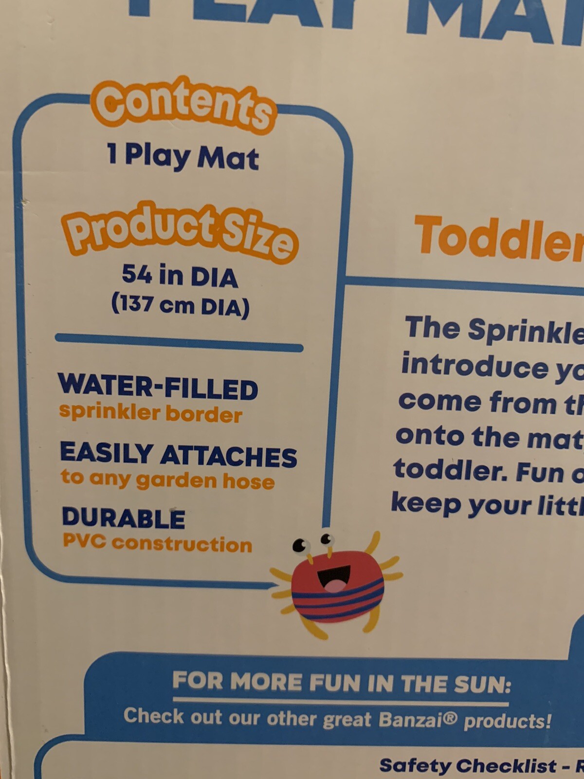 Banzai Jr. Sprinkle 'N Splash Play Mat Water Filled Ring with Sprinkler ...