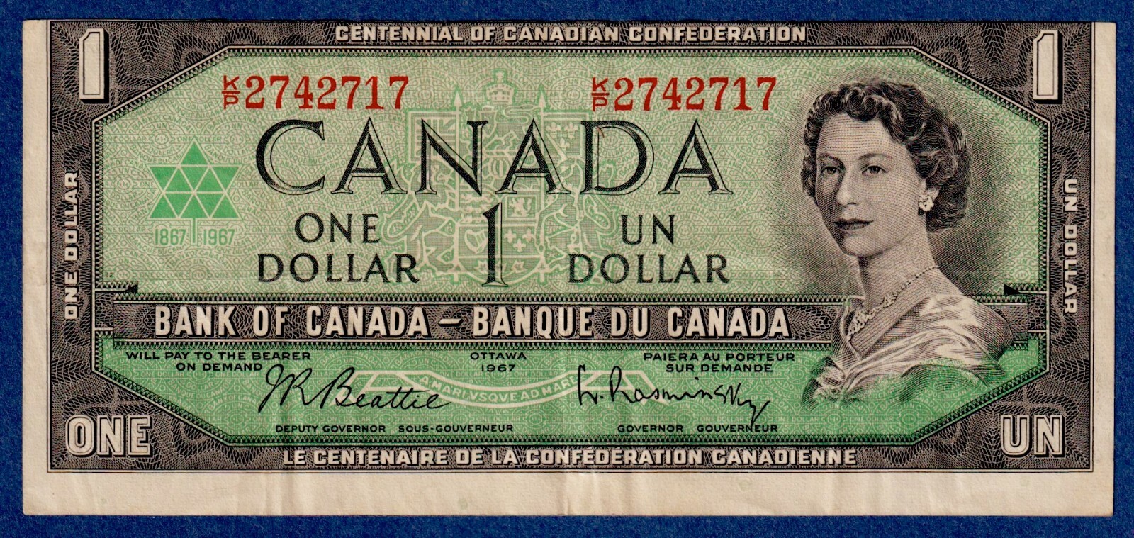 Canada $1 (1967) BC-45b-i / P-84b - QE II - K/P 2742717 MISCUT NOTE | eBay