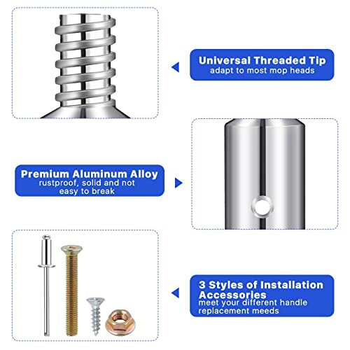 6Pcs Ultra Threaded Tip Replacement Repair Kit Metal Broom Handle ...