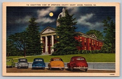 Night View Stephens County Court House Toccoa GA Linen Postcard | eBay
