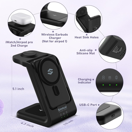 3-in-1 Wireless Charging Station w/ 10000mAh Power Bank for iPhone ...