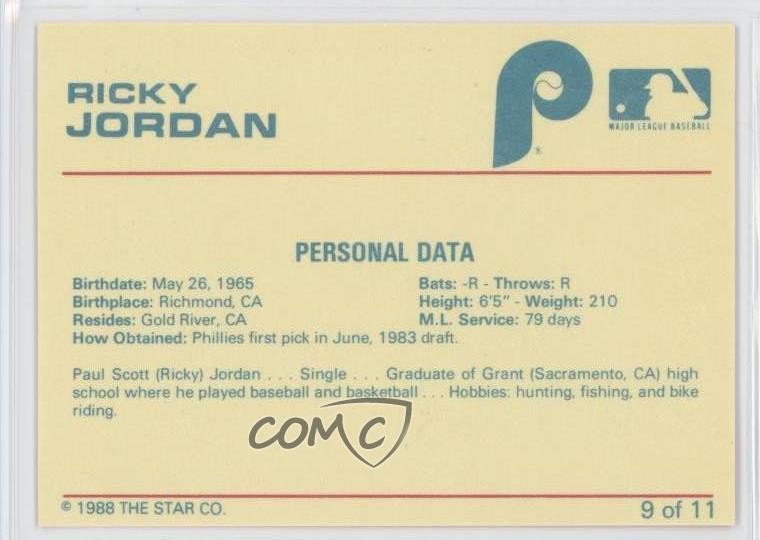 1988 Star Ricky Jordan Ricky Jordan #9 Rookie RC | eBay