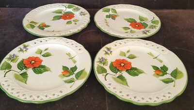 *4 Brunelli Plates Made In Italy Tiffany Lattice Edge Flower Motif (18 ...