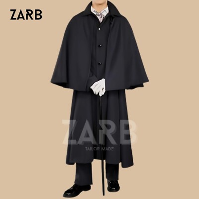 Men's Black Inverness Cape, Victorian Style Cloak, Sherlock Holmes Cape, Bespoke | eBay