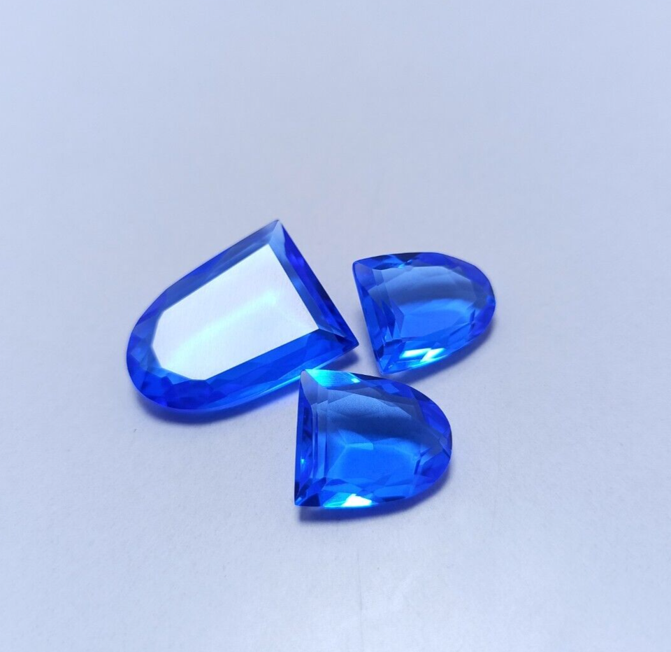 43 Carat Blue Hydro Faceted Stone Fancy Shape 3 Pies Gemstone 14x16 ...