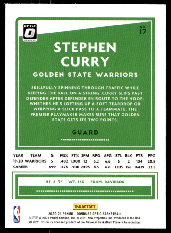 2020-21 Donruss Optic Stephen Curry G27 Golden State Warriors #19 | eBay