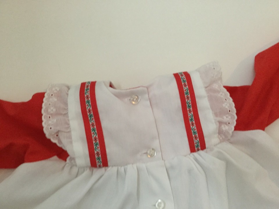 Vtg Alexis Baby or Doll Dress Red Swiss Embroidered Floral Ribbon ...