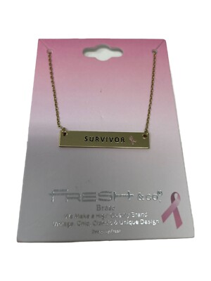 Gold Tone Engraved Message "Survivor" Pendant Necklace Breast Cancer ...