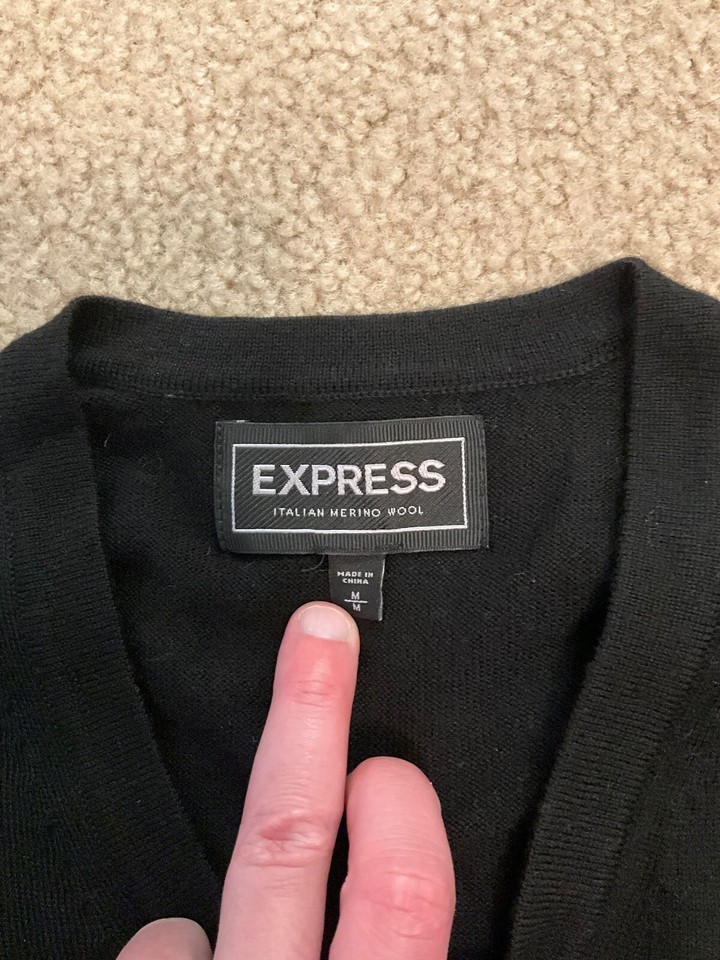 Express Italian Merino Wool Black V-Neck Sweater Sz M *MINT* | eBay