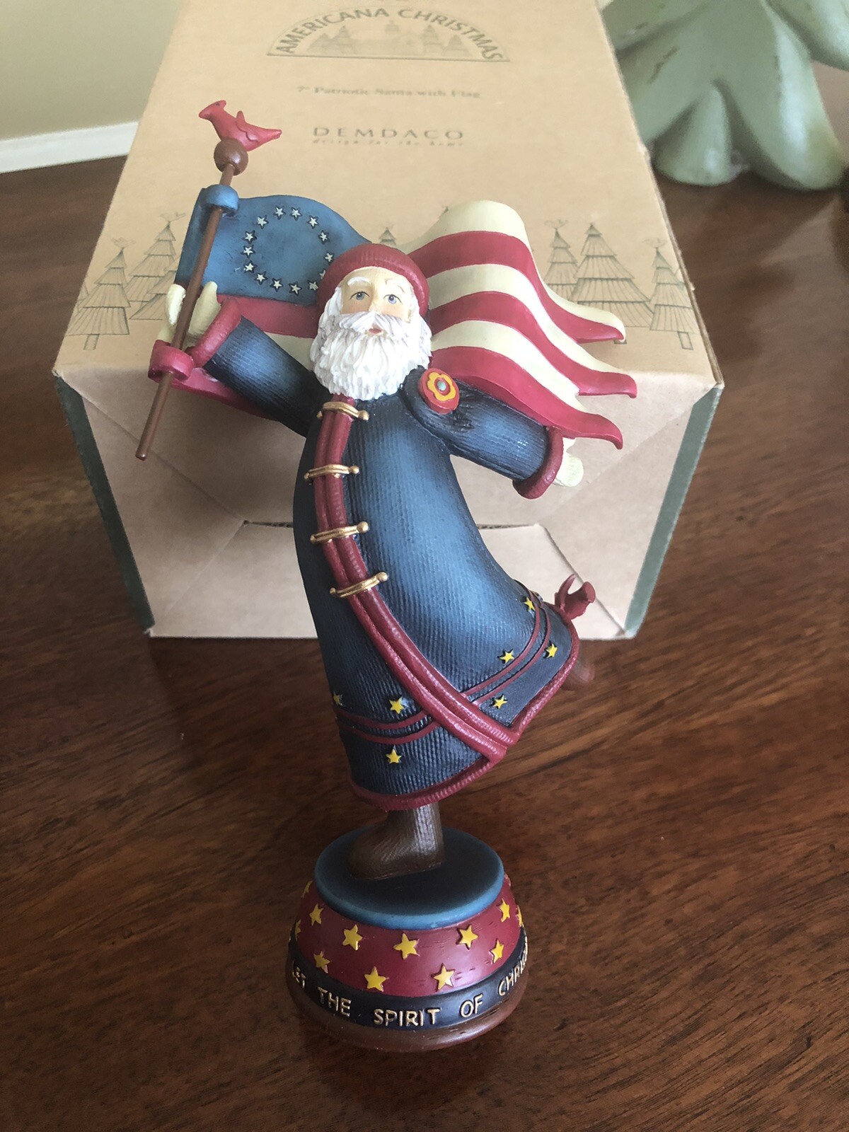 Demdaco Americana Christmas "Patriotic Santa with Flag" Folk Art Figure ...