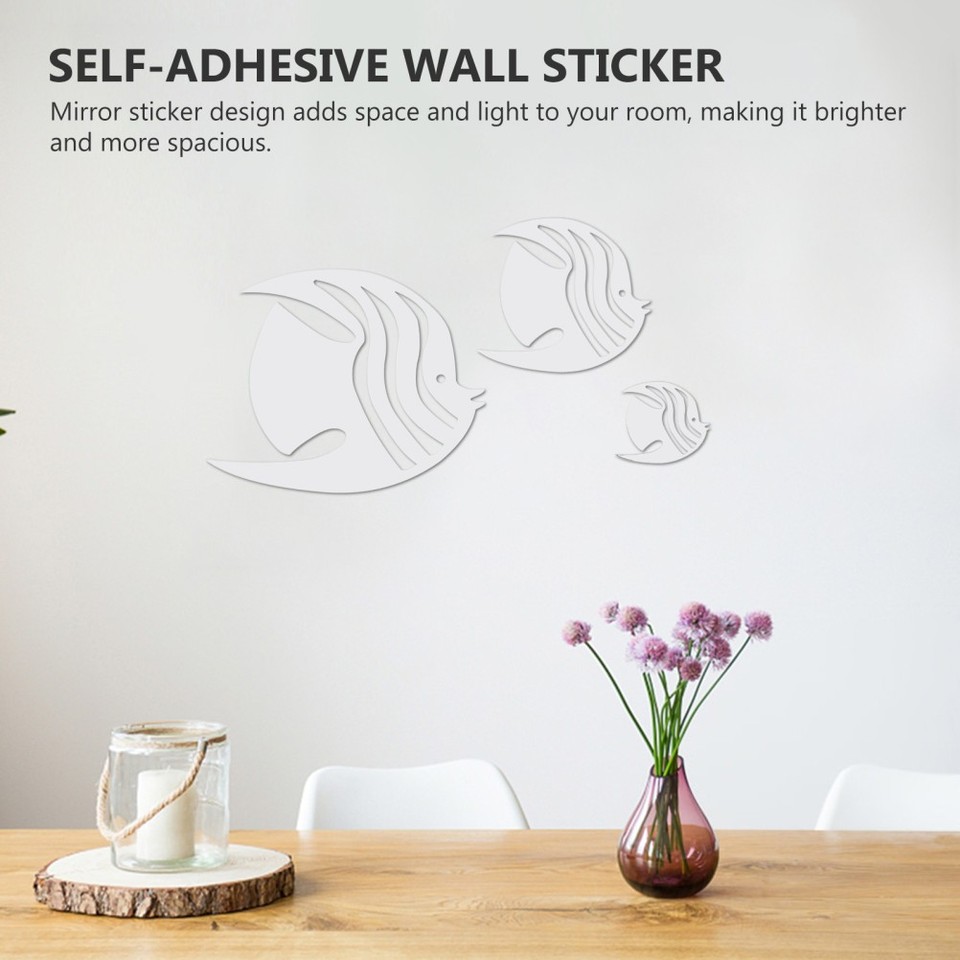 Acrylic Mirror Fish Wall Decal Silver Pattern Self Adhesive Wall ...