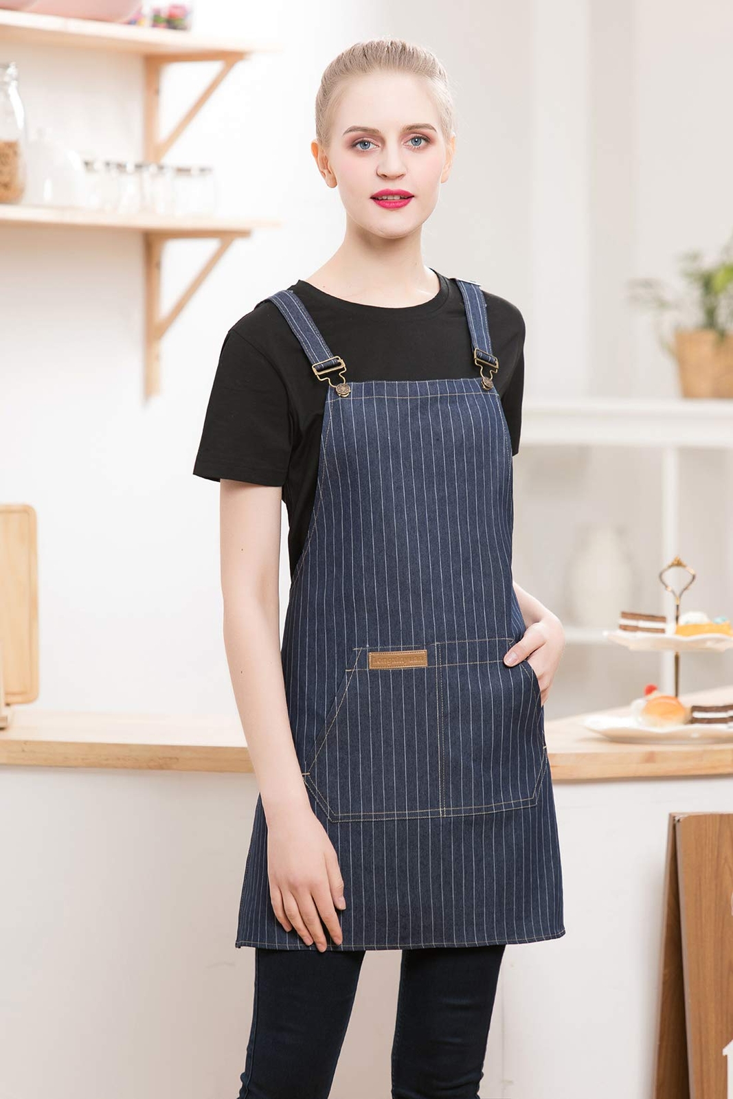 Denim Cross-Back Chef Bib Apron with Pockets for Men and Women Blue ...