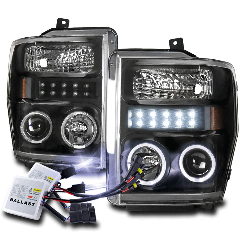FOR 08-10 FORD F250 F350 SUPERDUTY HALO LED BLACK PROJECTOR HEADLIGHT W ...