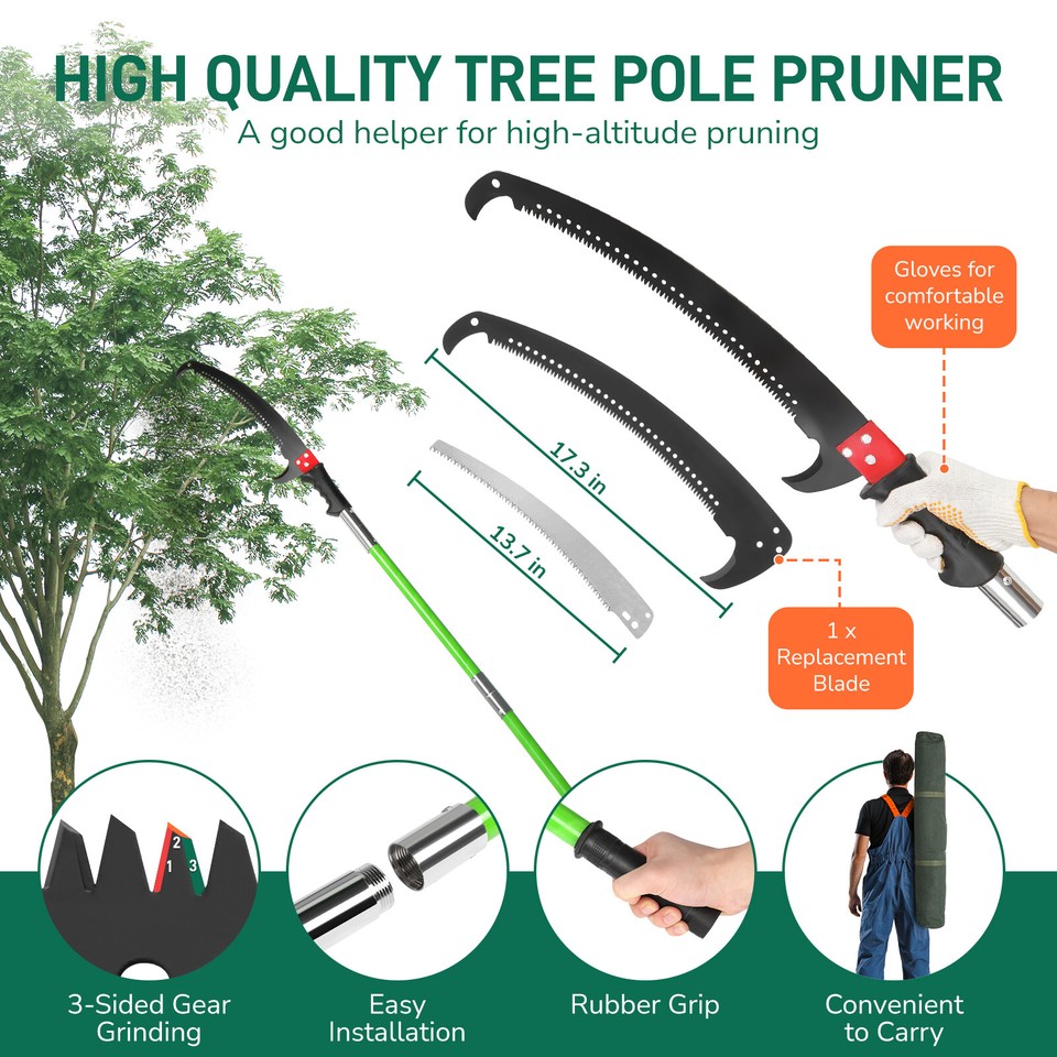 26' Manual Pole Saw Lightweight Tree Trimmers Long Handle Pruner Set ...