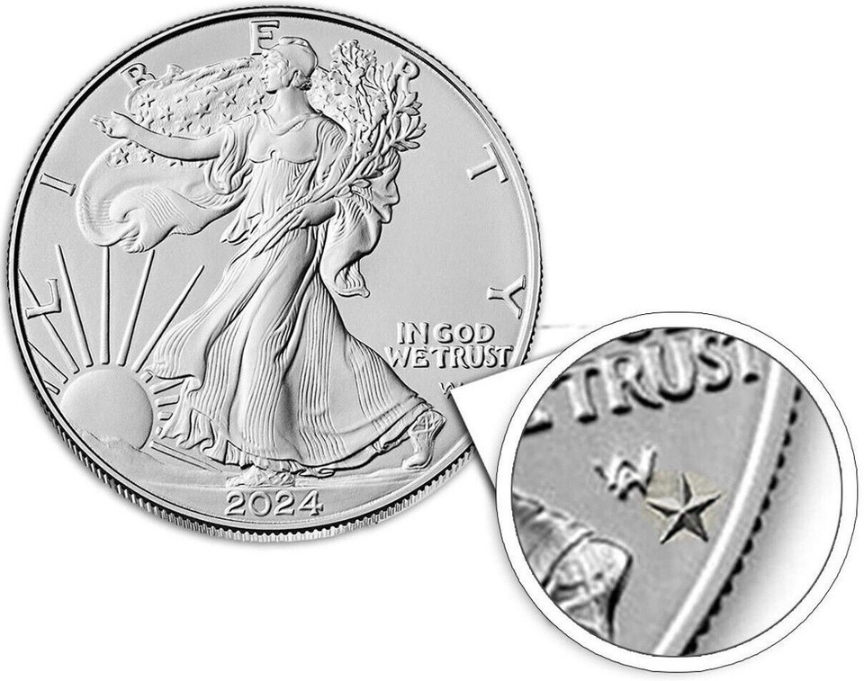 2024 (P) $1 American Silver Eagle Star Privy 1 oz .999 Fine Silver BU ...