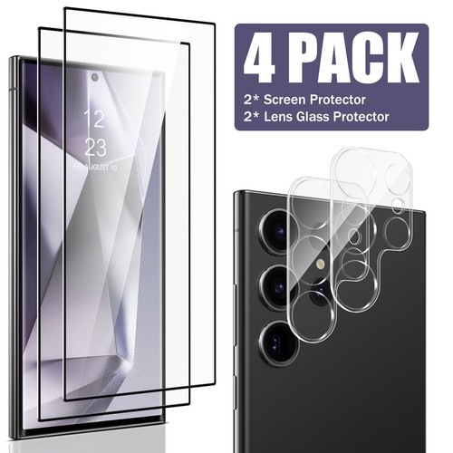 4 Pack For Samsung Galaxy S24 Ultra Tempered Glass Screen Camera Lens ...