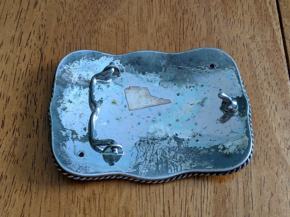 Montana Silversmith Belt Buckle Tarnished Ornate Rope Edge Red Jewels ...