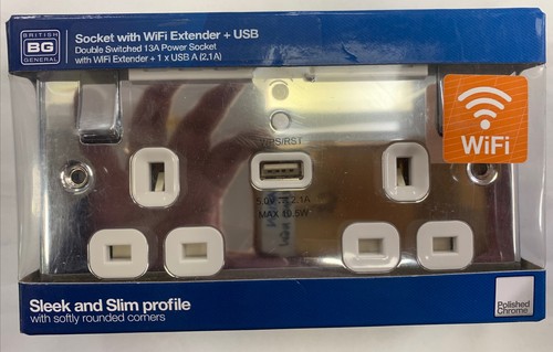BG Double Socket USB Wifi Extender Polished Chrome. | eBay UK