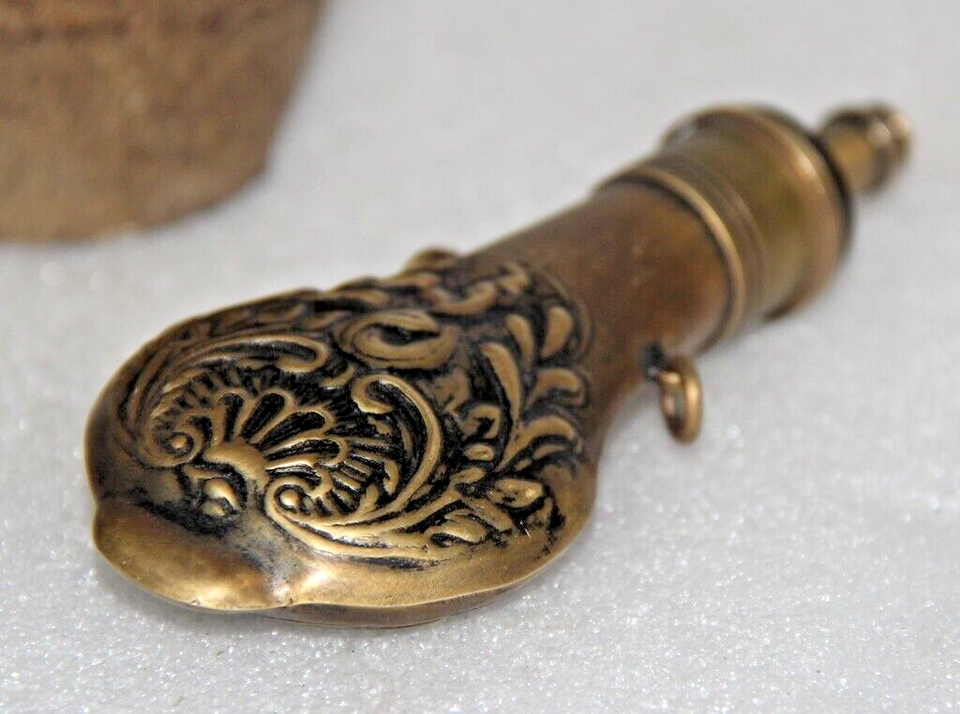 Vintage Victorian Look Brass Engraved Gun Powder Bottle, Flask - 13985 ...